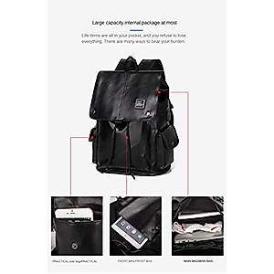 Fashion Men's PU Leather Backpack Business Laptop Bag with USB Simple High-Capacity Bag Students School Daypack for Gifts (Black)