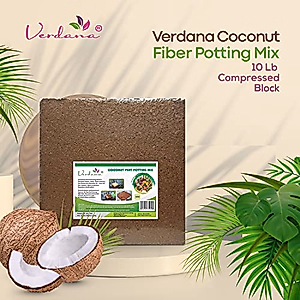 Verdana Coconut Fiber Potting Mix - 10 Lb Compressed Block Brick - Coco Coir, Coco Peat, Coir Pith - Alternative to Peat Moss – Soilless Growing Medium - Low EC, Optimum pH, High Expansion