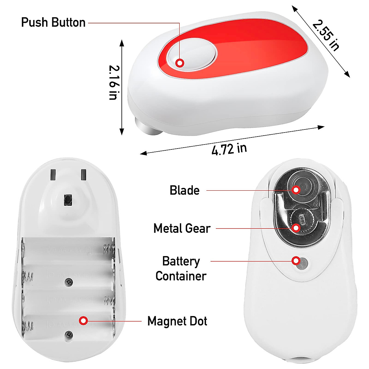 Electric Can Opener, Open Any Can Shape with One Press, Smooth Edge, Food-Safe and Battery Operated Can Opener Electric for Kitchen