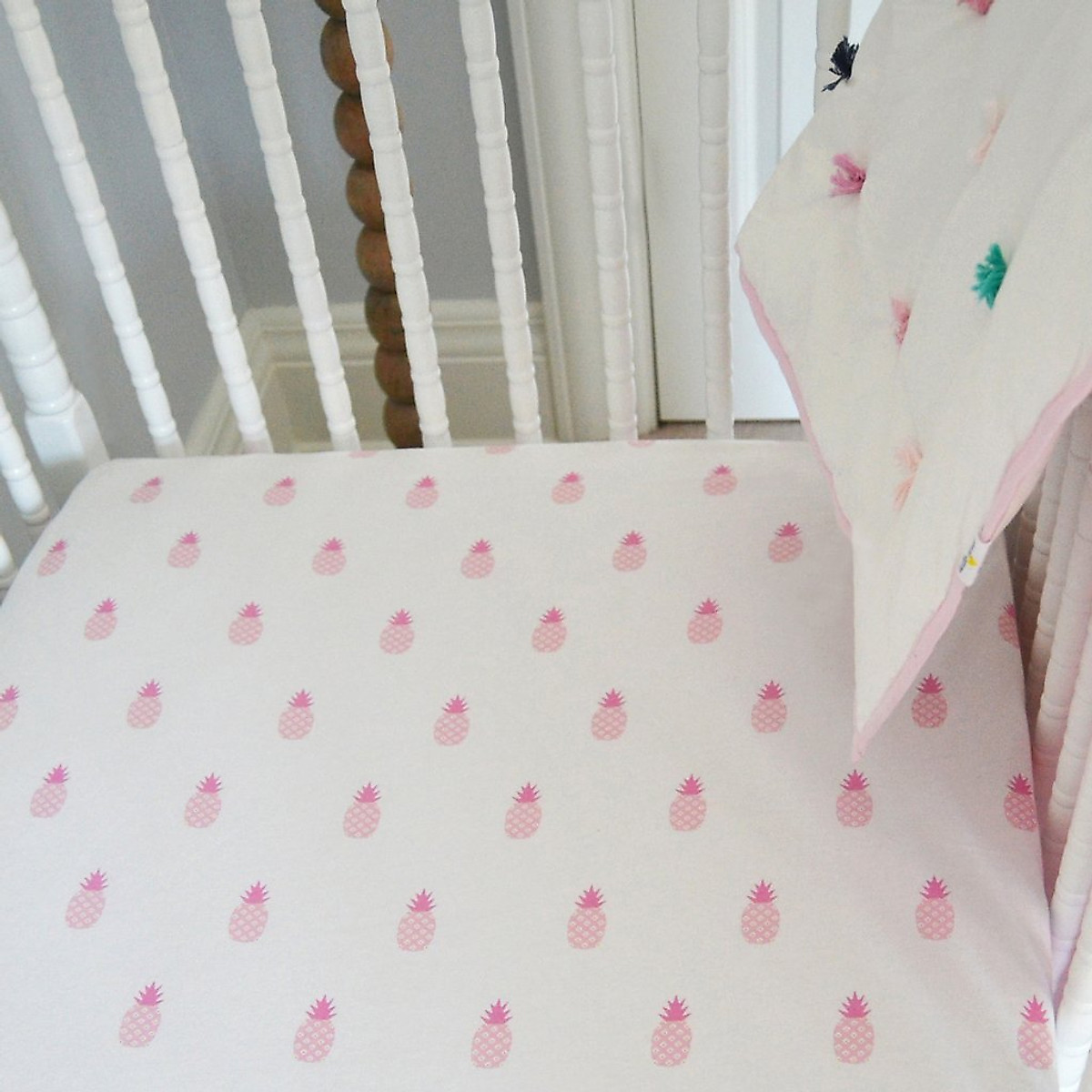 Lush Decor Pineapples Cotton Fitted Crib Sheet 28" W x 52" L x 9" H Pink - Super Soft Baby Crib Sheet
