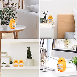 Hoedia Handmade Emotional Pickle Gift, Cucumber Crochet Doll Inspirational Gifts with Cards, Cute Knitted Funny Support Pickle Potato Friend Birthday (Emotional Duck)