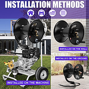 Tool Daily Pressure Washer Hose Reel, 150 FT Heavy Duty Steel Hose Reel for Power Washer, 3/8" Hose Reel Hand Crank, 4000 PSI