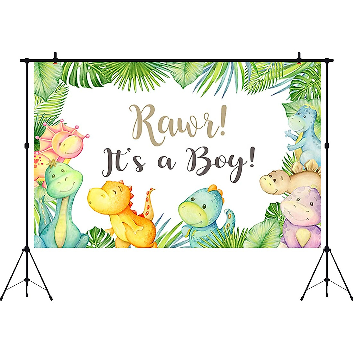Aperturee Dinosaur It's a boy Baby Shower Backdrop 5x3ft Oh Boy Tropical Palm Leaves Jungle Photography Background Kids Newborn Cake Table Banner Party Decoration Photo Booth Studio Props Favors