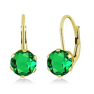 Gem Stone King 14K Yellow Gold 6MM Round Birthstone Gemstone Leverback Dangle Earrings For Women