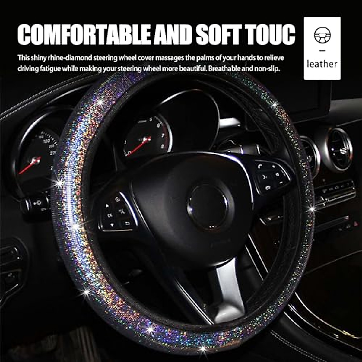 GKmow 1 PC Shiny Car Steering Wheel Cover, Breathable Anti-Slip Elastic Band Handle Cover Without Inner Ring, Universal Creative Decorative Accessory, Product Suitable for Most Car Models (Silver)