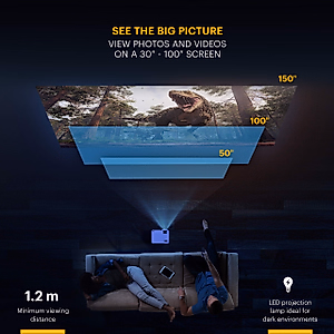 KODAK FLIK X7 Home Projector (Max 1080p HD) with Tripod, & Case Included | Compact, Projects Up to 150” with 720p Native Resolution & 30,000 Hour, Lumen LED Lamp| AV, VGA, HDMI & USB Compatible