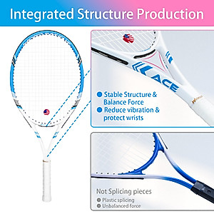 Pro Tennis Racket for Adults, 2 Player 27 inch Speed Tennis Racquet Acceptable for Beginner and Professional with 3 Tennis Balls, 2 Vibration Dampes, 2 Overgrips, Tennis Bag (Pink-Blue)