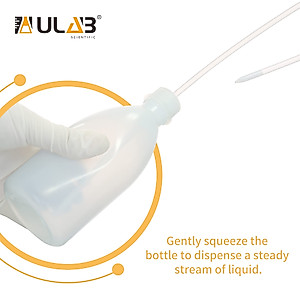 ULAB 6pcs of Vol.250ml (8oz) Wash Bottles, Narrow Mouth Squeeze Bottles, LDPE material, with Long Dispensing Tube, UWB1025
