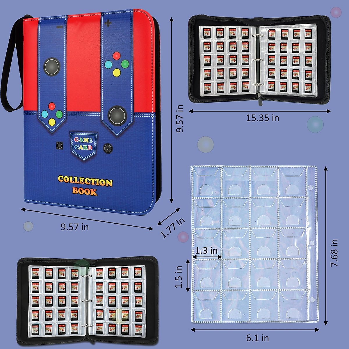 Dmoicols Game Card Binder Compatible with Nintendo Switch &OLED&Lite Model,PS Vita Cartridge Case,SD Memory Card Storage Holder with Sleeves,Card Collection Book holds up to 200 Cards(Red+Blue)