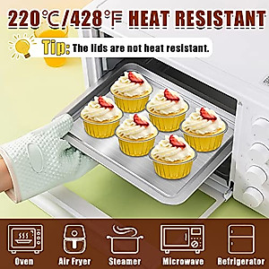 Cupcake Liners, 50PC Aluminum Foil Cupcake Tins with Lids 5oz Disposable Ramekins Mini Muffin Creme Brulee Cupcake Containers Dessert Cups for Wedding Party Gold