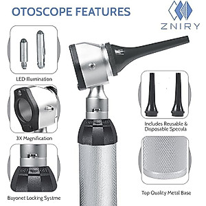 Zniry Veterinary Otoscope Opthalmoscope LED ENT Diagnostic Set, with Diagnostic Premium Instruments Vet Otoscope Set, Otoscope for Dogs, Pet Otoscope
