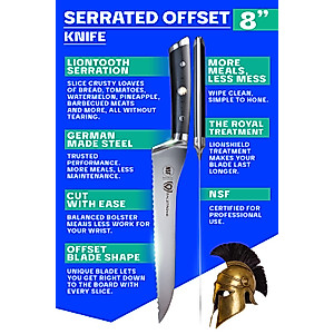Dalstrong Gladiator Series Serrated Offset Bread Knife 8" Bundled with Chef Knife 8" - Elite - NSF Certified