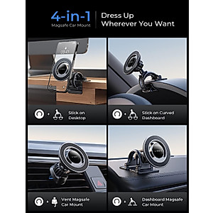 LISEN MagSafe Car Mount - Strong Magnetic Phone Holder for Dashboard Vent, Compatible with iPhone 16-12 Pro Max, Silver