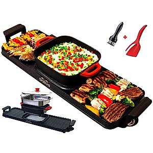 SKAIVA Electric Hot Pot with Grill and Steamer 3 in 1 Detachable Shabu Shabu Hot pot Electric Indoor Korean BBQ Grill, Smokeless Non-Stick KBBQ Hotpot Grill Combo (GP-009A)