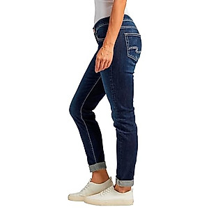 Silver Jeans Co. Women's Boyfriend Mid Rise Slim Leg Jeans, Deep Dark Indigo Wash, 36W x 29L