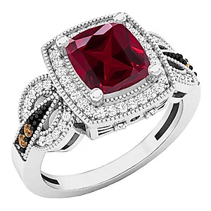 Dazzlingrock Collection 18K 8X7 MM Lab Created Ruby, Champagne & White Diamond Women Ring, White Gold, Size 4.5