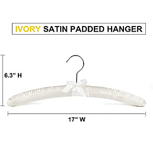 Amber Home 17 Inch Large Ivory Satin Padded Hangers for Women Clothing 5 Pack, Anti Slip Cushioned Hangers for Sweaters, Silk Hangers Fancy Dress Hangers for Wedding, Delicate Cashmere (Ivory, 5)