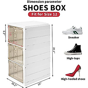 Shoe Storage Boxes Clear Plastic Folding Shoe Box Storage Containers, 3 Layers Shoe Box Organizer for Women Men Plastic Dustproof for Sneaker, Heel, Sandal, White