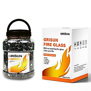 Grisun Fire Glass with Drop-in Fire Pit Kit 24 x 8 Inch, H-Shape Burner with Tray, Come with Upgraded Spark Ignition Kit for Gas Fire Pit, Fire Table