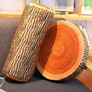 Decorative Round Throw Pillow, Comfortable Kids Funny Cute Wood Log Pillow Circle Seating Stump Floor Cushion for Home, Couch, Sofa, Bedroom, Living Room Decor (35.4in Ginkgo)