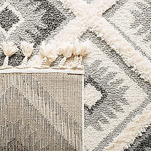 SAFAVIEH Moroccan Tassel Shag Collection 10' x 14' Ivory/Grey MTS601F Boho Non-Shedding Living Room Bedroom Dining Room Entryway Plush 2-inch Thick Area Rug