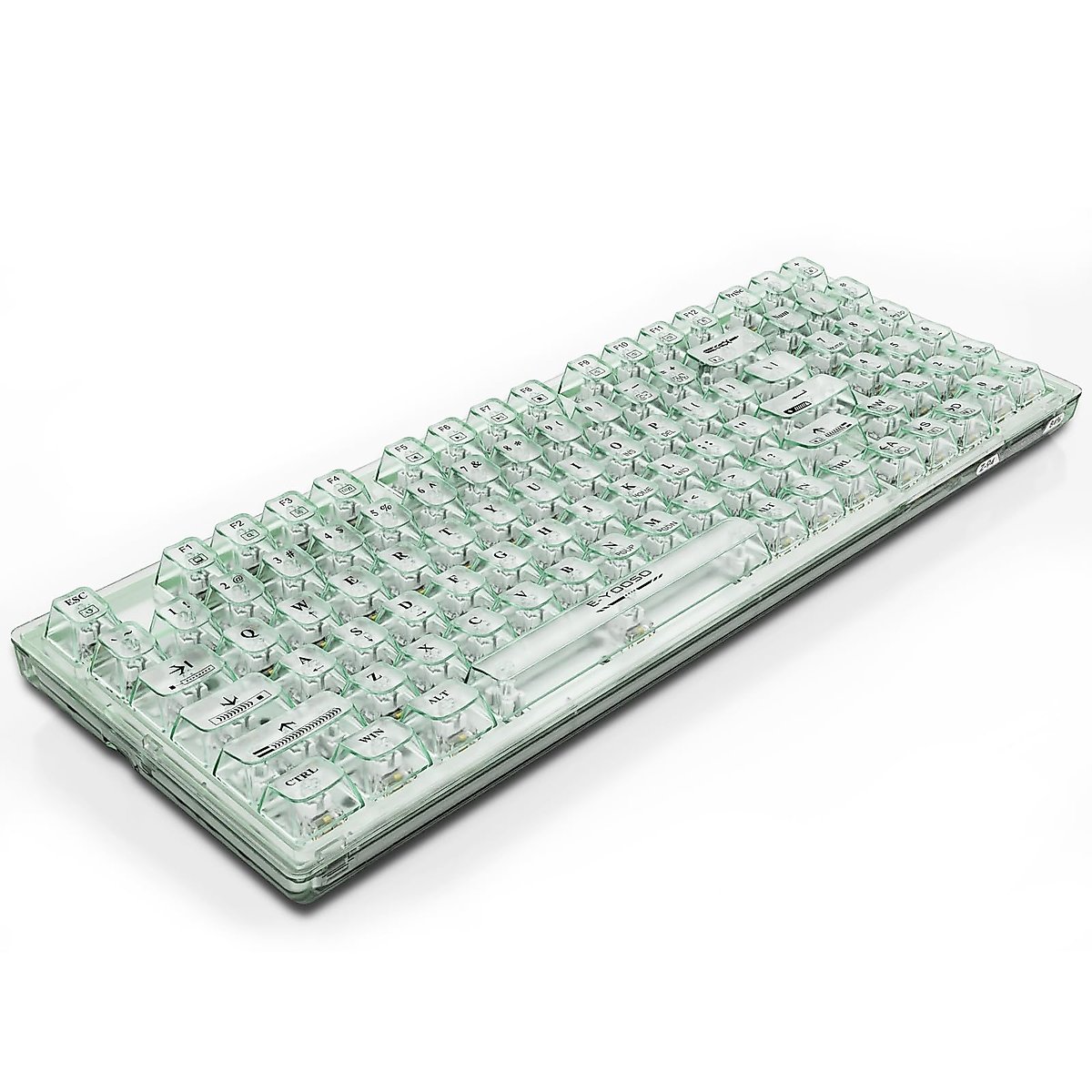 HUO JI Mechanical Gaming Keyboard USB Wired Compact with Clear Keycaps, RGB Side-Lit, Single Led Backlit, Number Pad, White Switch, Detachable Type C Cable, 94 Keys for PC/Computer/Laptop