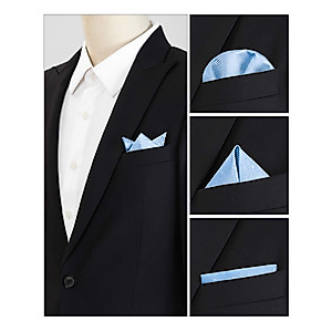 Allegra K Men's Pocket Squares Classic Satin Polka Dots Solid Color Handkerchiefs for Wedding Business One Size Sky Blue