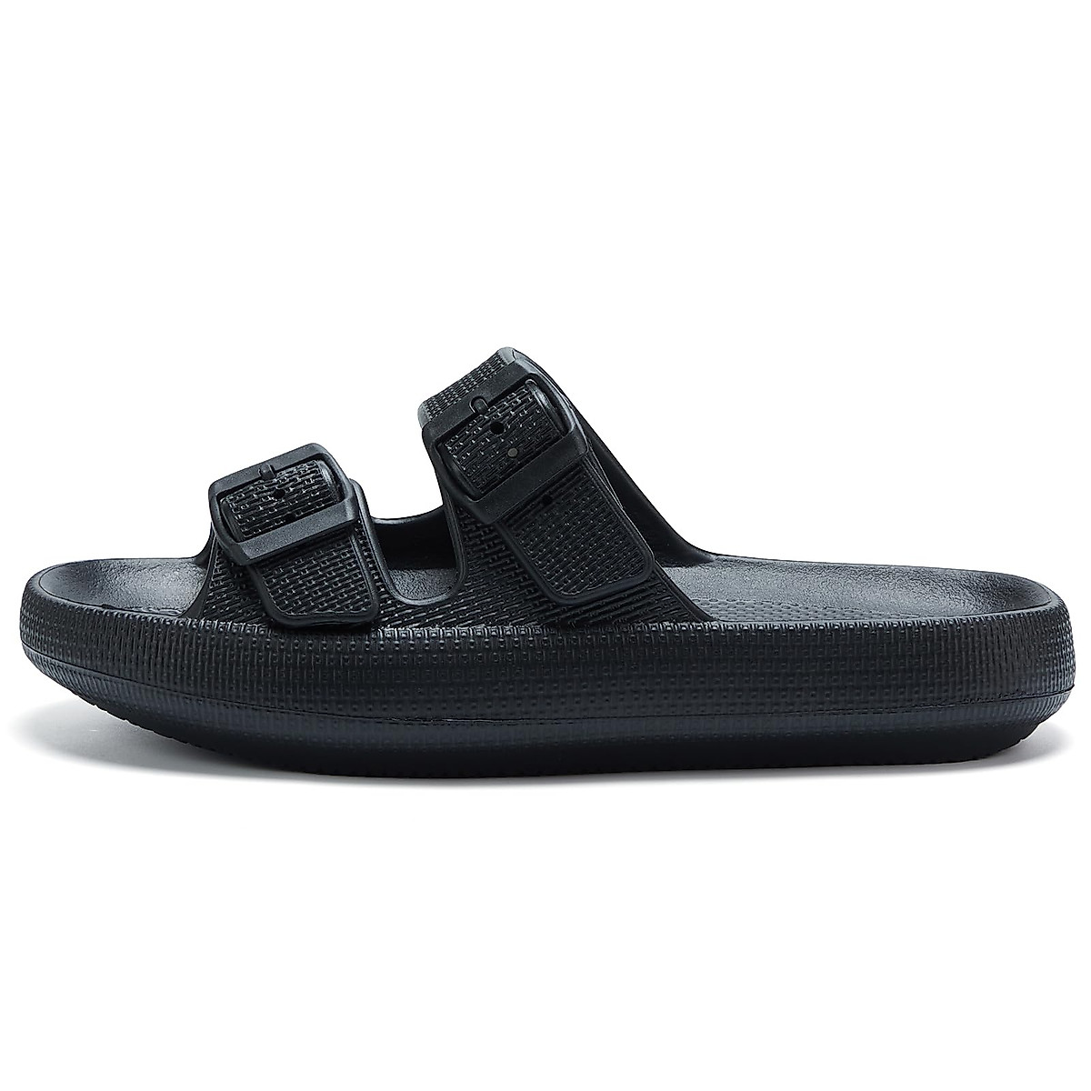 welltree Slides for Women Men Pillow Slippers Double Buckle Adjustable Sandals EVA Recovery Slides,Black,12 Women/10 Men