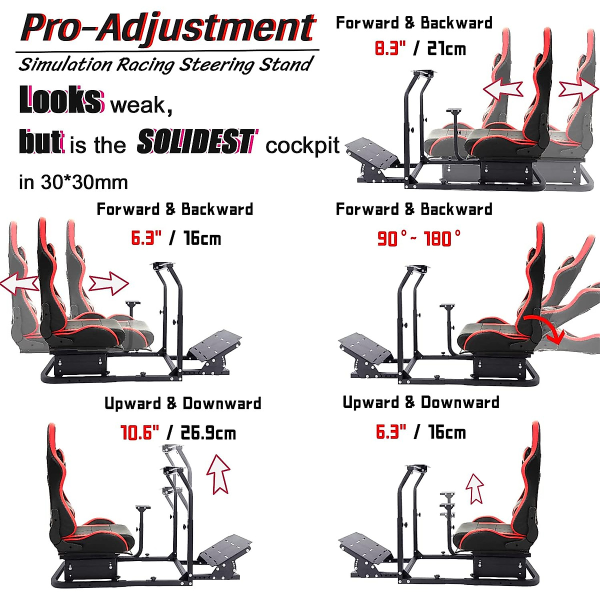 Minneer Racing Simulator Cockpit with Racing Seat V2 Support Game Support Stand Up Simulation Driving Bracket for Logitech G29,G27,G25, G923 Racing Steering Wheel Stand Without Wheel and Pedals (RED)