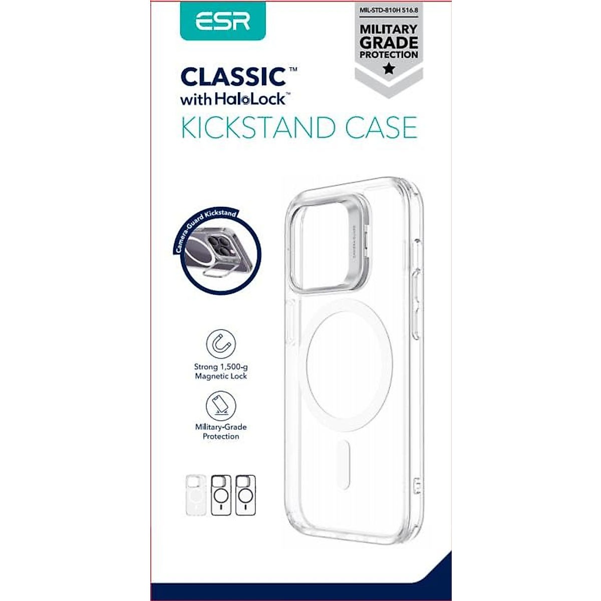 ESR for iPhone 13 Case/iPhone 14 Case, Compatible with MagSafe, Built-in Camera Ring Stand, Military-Grade Protection, Magnetic Phone Case for iPhone 13/14, Classic Kickstand Case (HaloLock), Clear