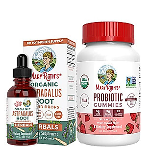 USDA Organic Astragalus Root Liquid Drops & USDA Organic Probiotic Gummies Bundle by MaryRuth's | Immune, Focus, and Cardiovascular Support | Digestive Support | Gut Health Supplement
