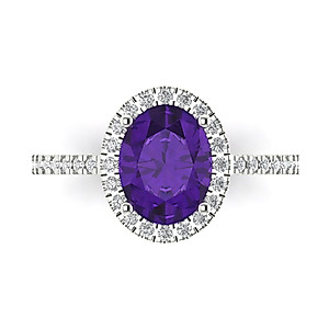 Clara Pucci 3.42ct Oval Cut Solitaire accent Halo Natural Amethyst Proposal Designer Wedding Anniversary Bridal ring 14k White Gold