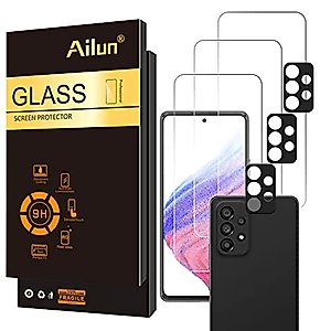 Ailun Screen Protector for Galaxy A53 5G 6.5" [3 Pack]+ [3 Pack] Camera Lens Protector, Tempered Glass,Ultra Clear,Anti-Scratch,Case Friendly