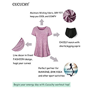 Plus Size Workout Clothes for Women,Cucuchy Loose Fit Yoga Shirts Tops Fitness Gym Shirt Short Sleeve Flowing Hem Training Top Comfy Hiking T Shirt Breathable Cycling Golf Clothing Light Red 2XL