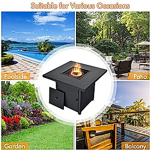 Tangkula 32 Inch Propane Fire Pit Table, Patiojoy 40,000 BTU Auto Ignition Square Gas Fire Table with Removable Lid, Fire Glass, Adjustable Flame, CSA Approved, Suitable for Balcony, Garden, Poolside