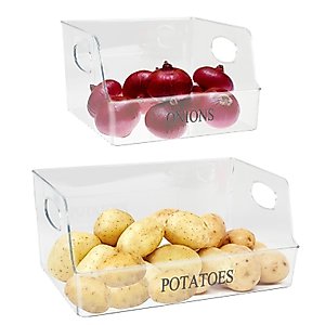Yomjarl Potato and Onion Storage Bin 2pcs Fruit Basket Storage for Kitchen Countertop Potato and Onion Storage Basket Clear Storage Basket different sizes for Vegatable, Produce