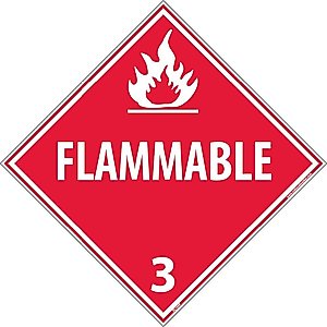 NMC DL158R FLAMMABLE Placard - 10.75 in. x 10.75 in. PS Removable Vinyl Class 3 Dot Placard Sign with White Text on Red Base