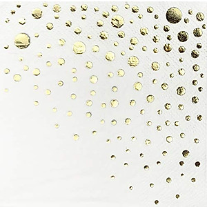 Stylish 5x5 Inch Gold Napkins -100 Pack of White and Gold Cocktail Napkins - Add Sparkle to Your Event with Party Napkins - 3 Ply Gold Paper Napkins - Disposable Wedding Napkins or Dessert Napkins