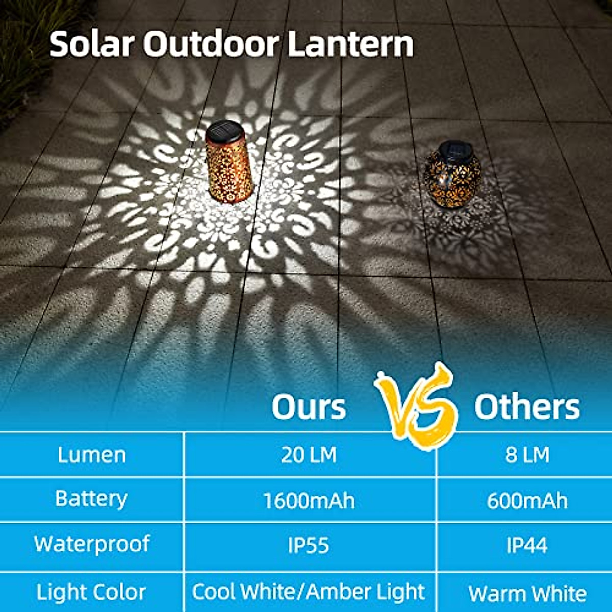 KINKAI 4 Pack Solar Powered Lanterns Outdoor Lights LED Waterproof Retro Garden Fairy Hanging Lantern for Outside Decor Patio Pathway Backyard 2 Modes Warm/Cool White