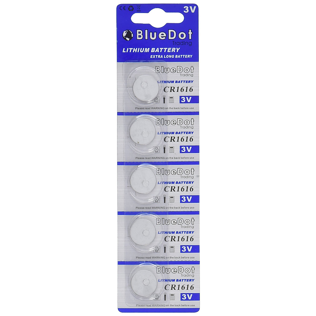 BlueDot Trading Long-Lasting & High Capacity 3V CR1616 Battery Lithium Coin Cell Batteries for Car Remote, Key Fob, and More (Packaging May Vary), 5 Count