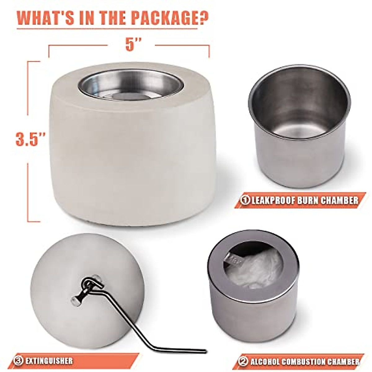 Puraville Concrete Tabletop Fire Pit, Ethanol Fuel Fire Pit, Portable Table Top Fire Pit Bowl, Mini Tabletop Fireplace for Indoor and Outdoor Use (Light Grey)