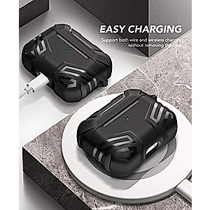 MOBOSI Vanguard Armor Series Military AirPods Pro Case, Full-Body Hard Shell Protective Cover Case Skin with Keychain for AirPod Pro 2019, Black [Front LED Visible]