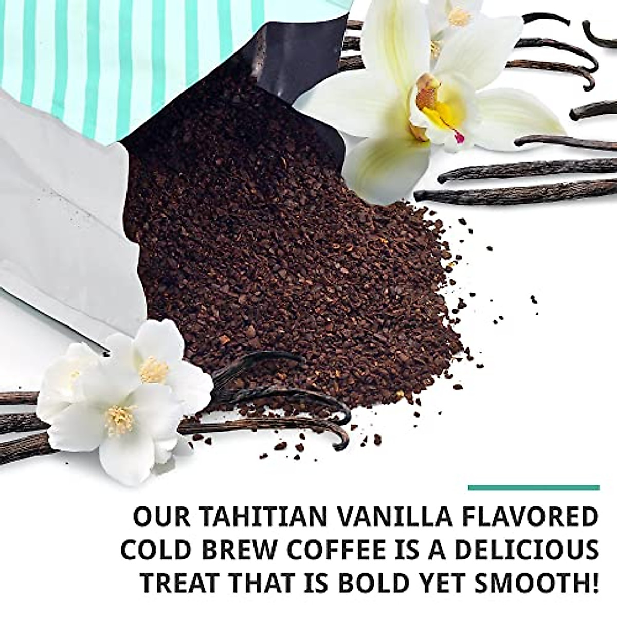 Cold Brew Organic Coarse Ground Flavored Coffee, Vanilla Flavor, Dark Roast, Colombian Supremo, Coarse Grind for Cold Brew Coffee & French Press,1 LB