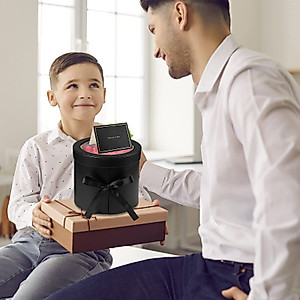 Outus Valentines Day Floral Boxes, Round Flower Boxes for Arrangements, 2 Tier Gift Boxes with Lids, Double Layer Rotating Bouquet Boxes with Paper Cards Raffia for Wedding Gift(Black)