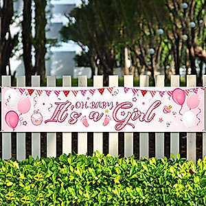 Its a Girl Banner Baby Shower Decorations, Welcome Home Banner, Horizontal Pink Large Fabric It is a Banner Backdrop Background, Shower Yard Sign Party Photo Booth Decorations, 71 x 15.7 Inches