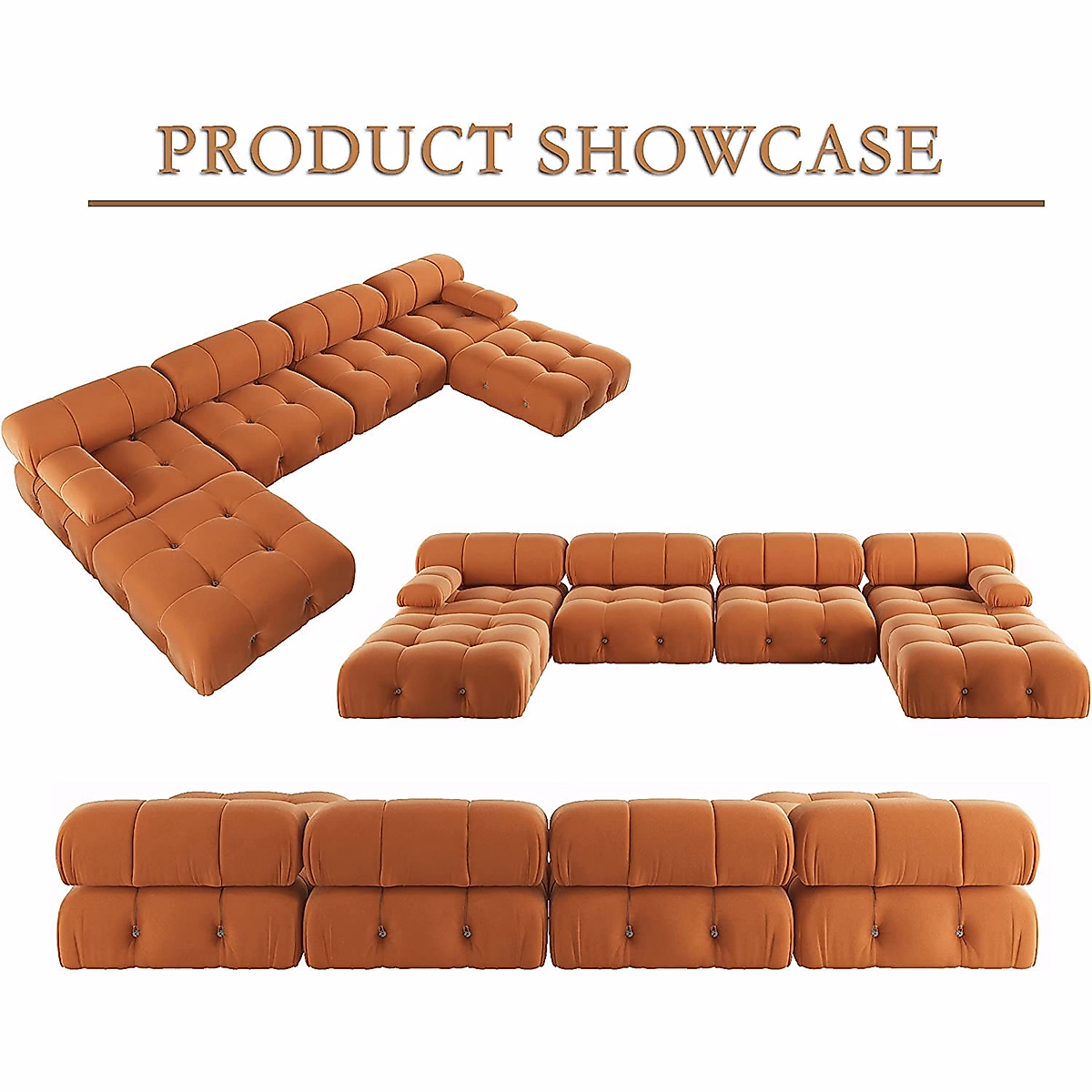 BOKIFOL Sectional Sofa, Modular Sectional Couch with Ottomans- U Shaped Couch for Living Room, 6 Seater Sofa Sets,138"(Orange)