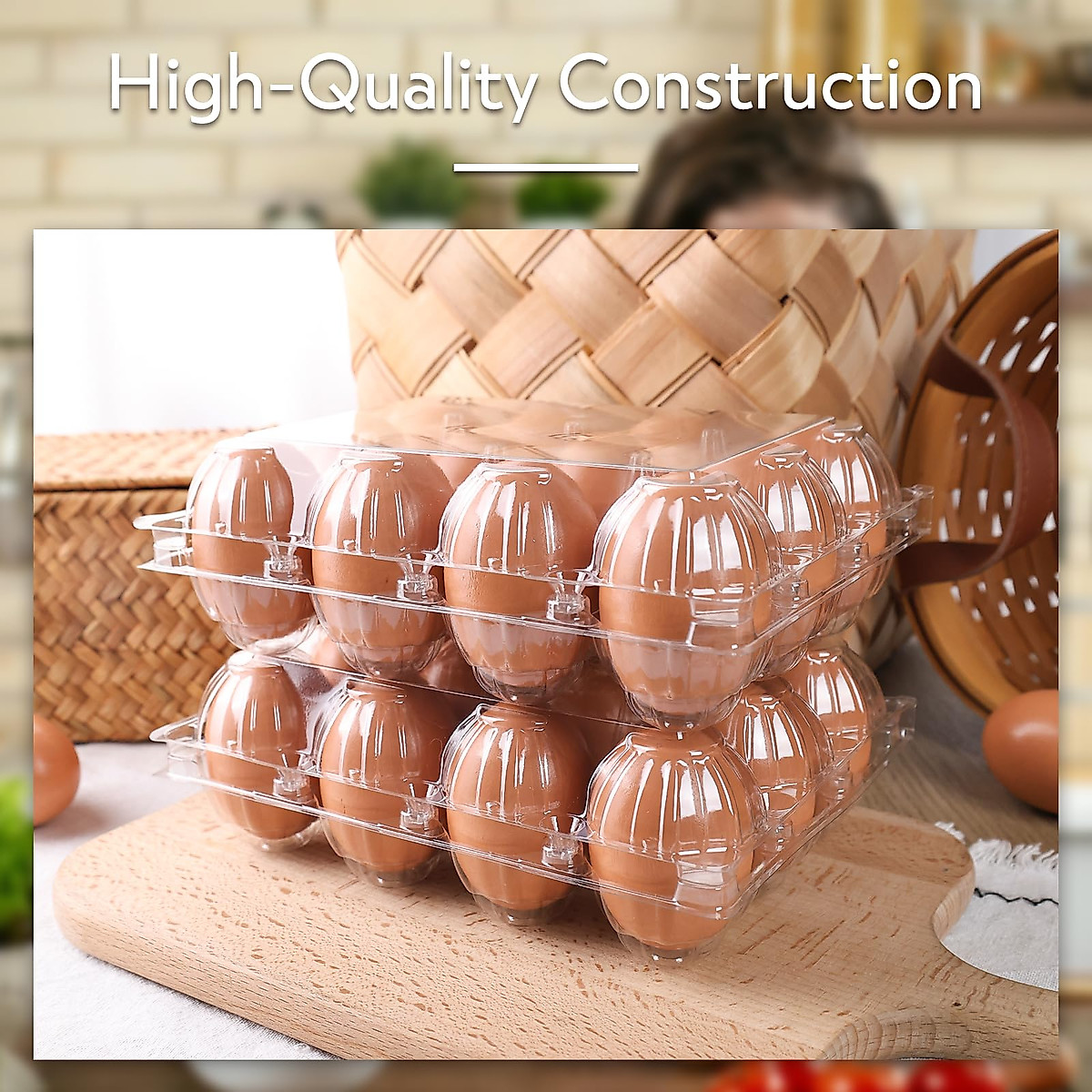 LOVEINUSA 60PCS Clear Egg Cartons, Egg Cartons Cheap Bulk Plastic Egg Holders for Home Ranch Chicken Farm Market Display 12-cavity