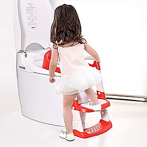 Potty Training Toilet Seat for Kids with Non-Slip Step Stool Ladder,Children Toddler Folding Toilet Training Seat Chair with Soft Cushion and Handles, Height Adjustable Perfect for Girls and Boys(Red)