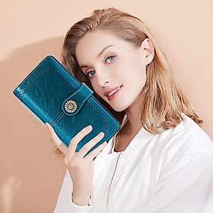 UMODE Large Capacity RFID Blocking Genuine Leather Wallets for Women with Wristlet Trifold Ladies Billfold with Zipper