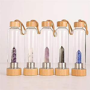 GPPSUNGD Crystal Glass Water Bottle Natural Crystal Energy Bottle with Gemstone Center Crystal Elixir Bottle for Healing and Wellness (Purple)